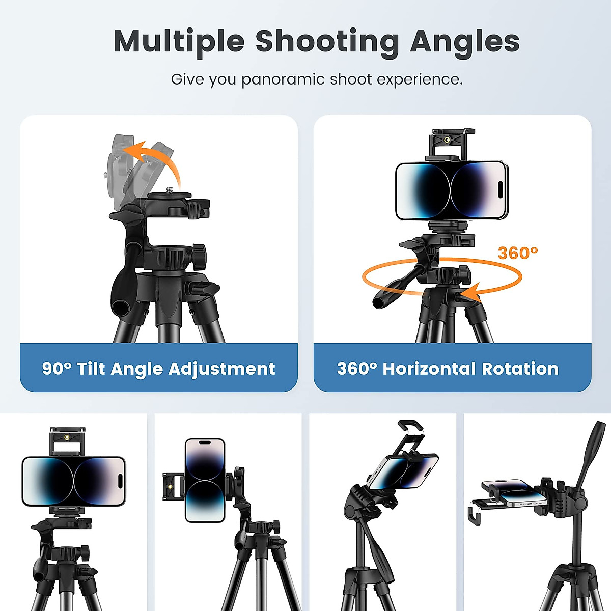 MoKo 60" Camera Tripod for Canon Nikon, Lightweight Aluminum DSLR Camera Stand Holder with Carrying Bag, Universal Phone Tablet Mount and Wireless Remote, Max Load 6.61 lbs, Black