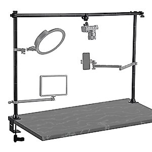 JUSMO LS15 Desk Overhead Camera Mount Rig Top-Down Shots, Professional Aluminum Tabletop Multi-Device Mount Platform for Product Photography/Video Making/Picture Taking/Live Stream and More