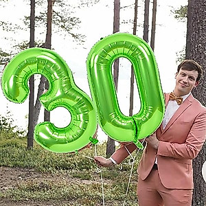 TONIFUL 40 Inch Large Green Numbers Balloons Number 30 Digit 30 Helium Balloons, Foil Mylar Big Number Balloons for Birthday Party Anniversary Supplies Decorations