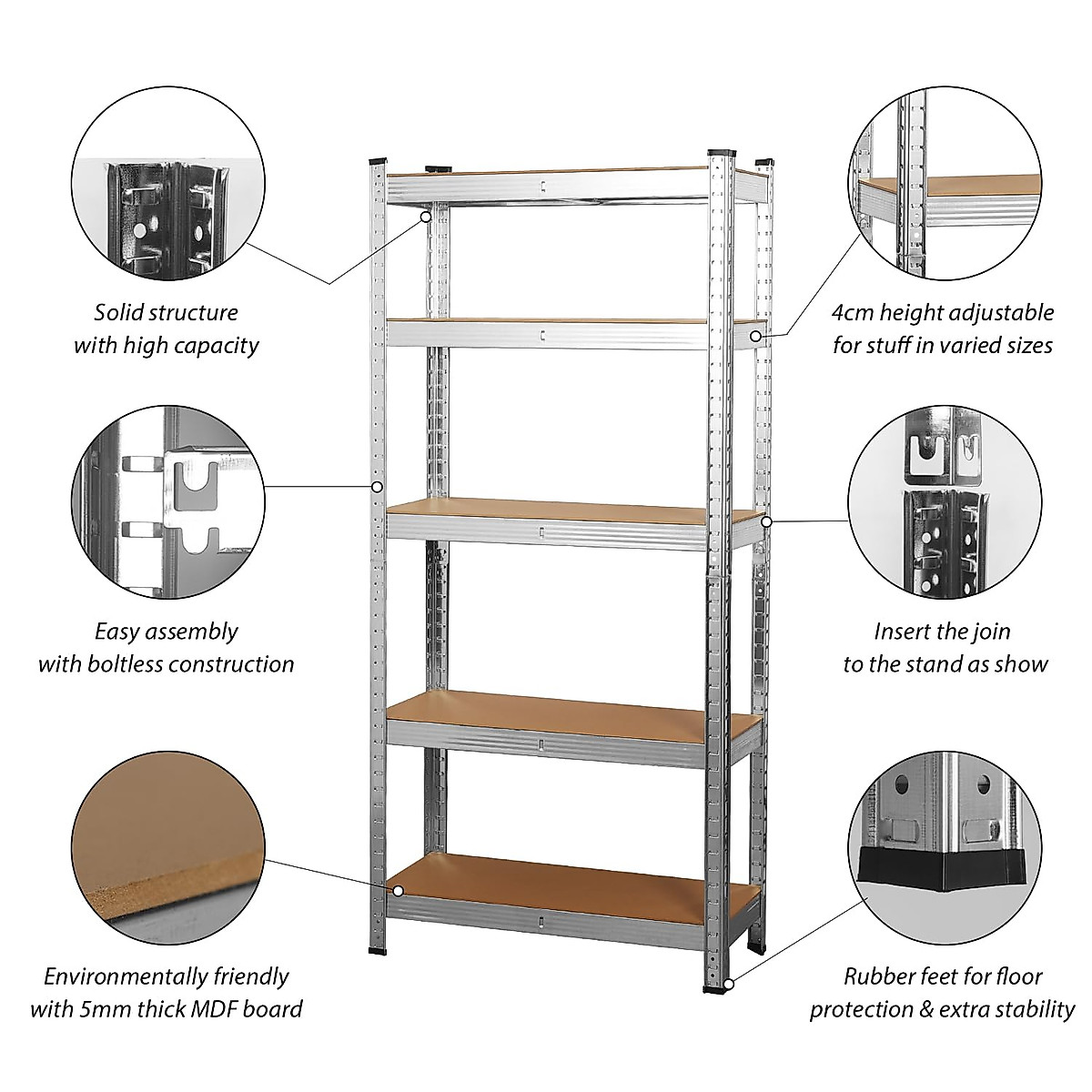 SIGNZWORLD Garage Shelving Garage Storage Shelving Units and Storage Metal Shelves for Storage Heavy Duty 5-Tie Utility Shelf Utility Shelves, 71x 35.5X 15.8 Inch (Silver)