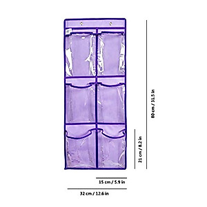 ANIZER Over The Door Hanging Shoe Organizer Narrow Closet Door Shoe Storage 6 Large Clear Pockets Chart 2 Pack (PURPLE)