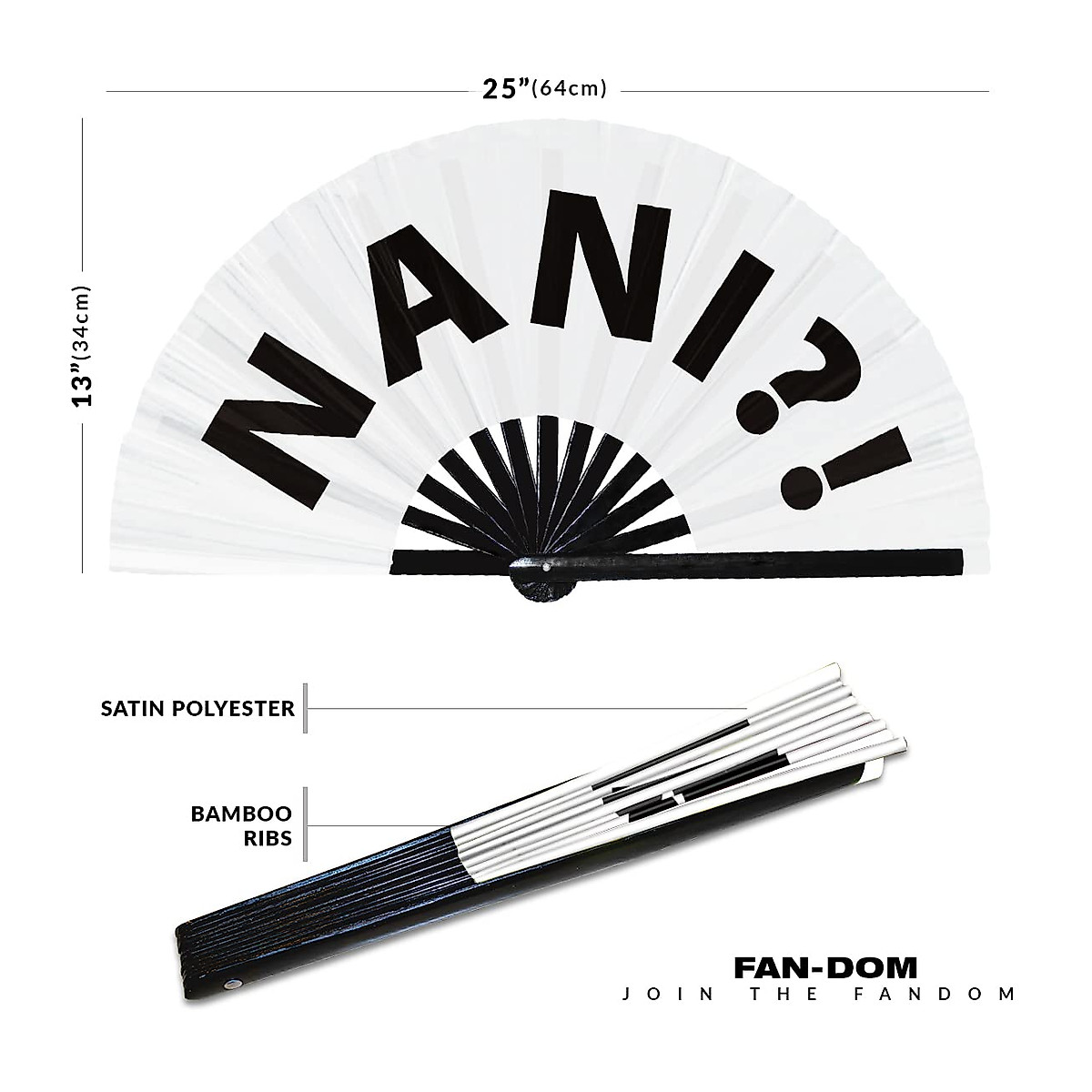 Nani?! hand fan foldable bamboo circuit hand fan funny gag slang words expressions statement gifts Festival accessories Rave handheld Circuit event fan Clack fans (White)