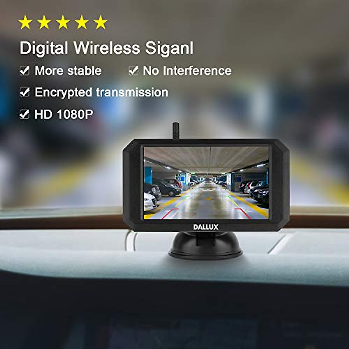 DALLUX Wireless Backup Camera with Stable Digital Signal,5 Inch Monitor+HD 1080P Front/Rear View Night Vision Waterproof Camera for Car,Pickup,Truck,RV,SUV,Van,Camper License Plate Easy Installation