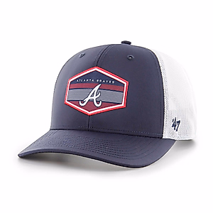 47 MLB Burgess Adjustable Snapback Mesh Trucker Hat, Adult One Size Fits All (Atlanta Braves)