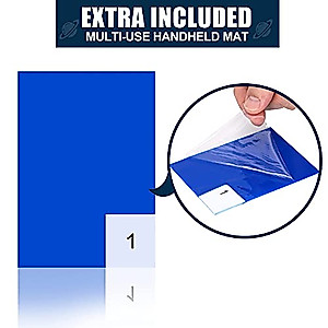 Sticky Mat for Construction or Cleanroom Floor - 4 Pack Adhesive Mats 17’’ x 13’’ - 30 Tacky Sheets Per Mat - Removes Dirt Dust Debris Sand Hair - Includes Handheld Mat