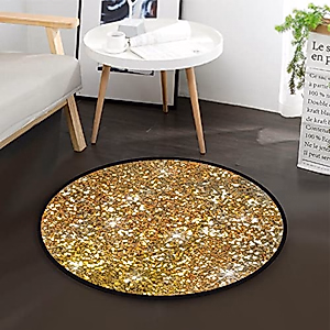 Sparkle Glitter Gold Area Rugs Round 3ft Washable Fantasy Shiny Doormat Soft Non Slip Absorbent Floor Mat Carpet Yoga Rug for Living Room Entryway Bedroom Home Decor