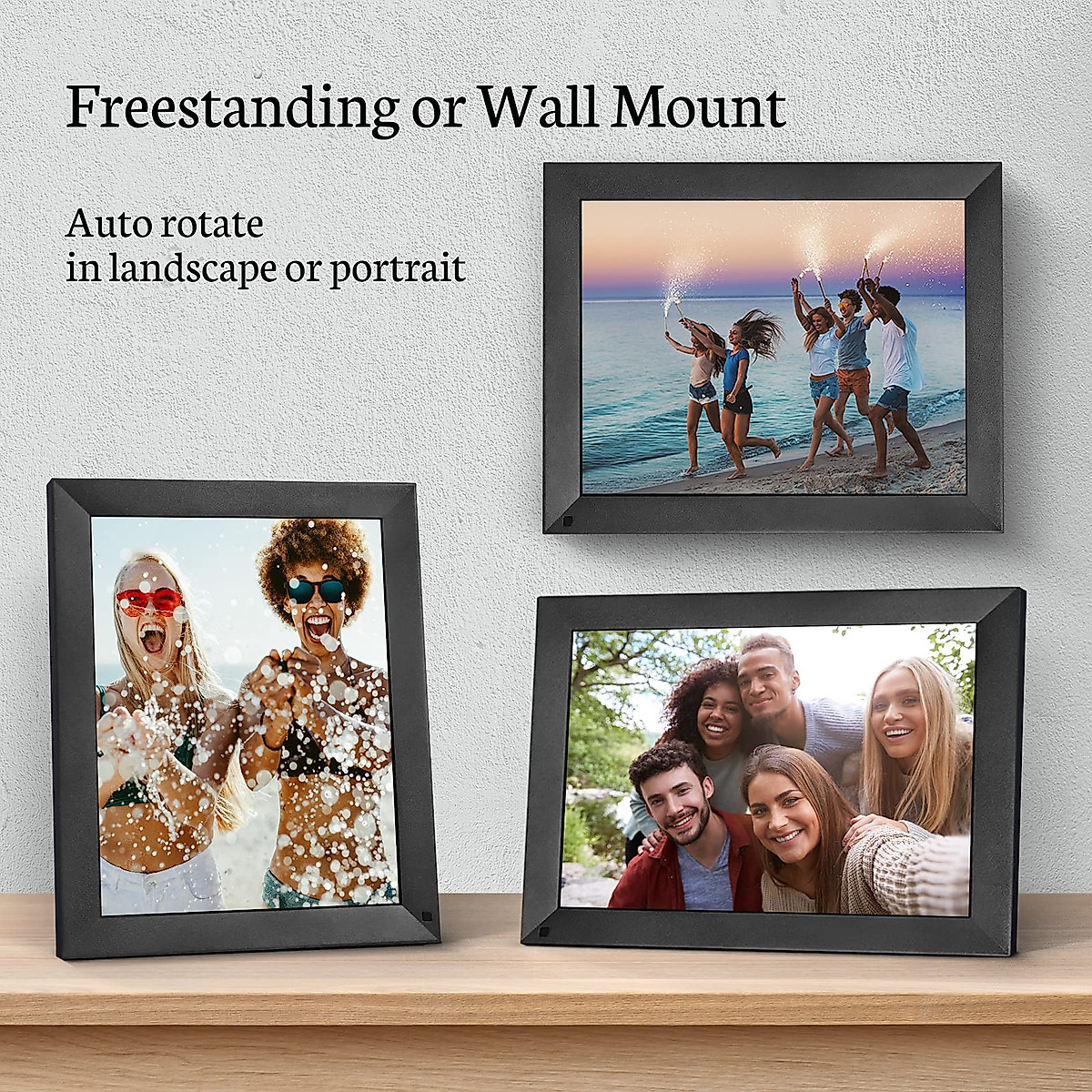 BSIMB 15 Inch Large Digital Picture Frame, WiFi Digital Photo Frame Touch Screen with 16GB Storage, Auto-Rotate, Share Photos and Videos via App Email, Wall Mountable