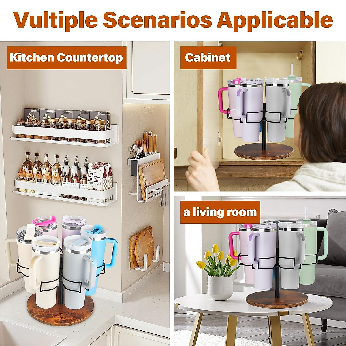 Water Bottle Organizer for Stanley 40 oz Tumbler with Handle, Rotatable Stanley Cup Organizer Holder, Kitchen Organizers and Storage for Stanley Cup 40 oz Stanley Cup Accessories (Black)