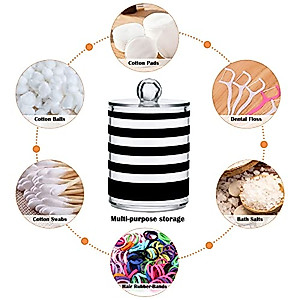 UMIRIKO 2 Pack Black White Stripe Qtip Holder - 10 oz Restroom Bathroom Organizers Storage Containers,Plastic Apothecary Jars with Lids for Cotton Ball,Cotton Swab,Cotton Round Pads,Floss 20605648