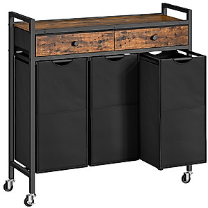 HOOBRO Laundry Sorter 3 Section, Laundry Hamper with 2 Non-Woven Drawers, Pull-Out Removable Oxford Fabric Laundry Bags, Laundry Basket, Laundry Room, Rustic Brown and Black BF78XY01