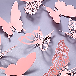 120 Pcs 3D Butterfly Wall Decor Mural Stickers Decals 3 Styles Butterfly Wall Decoration Decals for Baby Room Home Wedding Party DIY Decor(Pink)