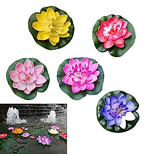 ifundom 5Pcs Lily Pads for Ponds, Artificial Lotus- Water Lily Pads Leaves & Floating Foam Lotuses for Garden Fish Pond Aquarium Pool Wedding Decor