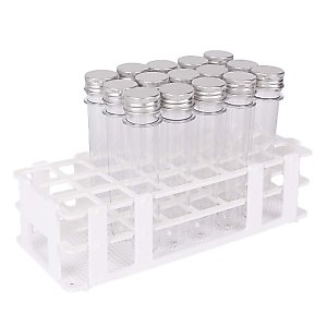 15 Pack Test Tubes with Rack - Buytra 40ml Clear Plastic Test Tube Gumball Candy Tube with Caps 25x140mm - 24 Holes Detachable Test Tube Rack Holder for 25mm Tubes