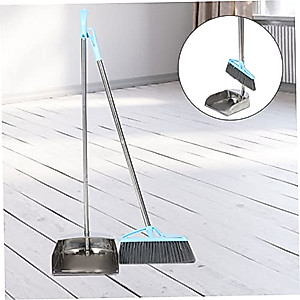 MERRYHAPY 1 Set Upright Broom Standing Dustpan Broom Dustpan and Brush Dustpan with Handle Garage Cleaning Dustpan Broom and Dustpan Long Handle Broom Floor Broom Garbage Stainless Steel