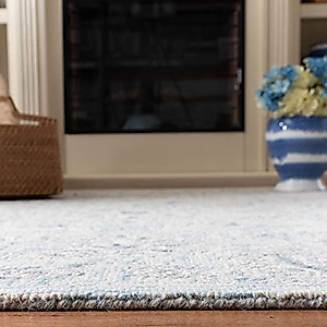 Safavieh Micro-Loop Collection 8' x 10' Light Blue/Ivory MLP506M Handmade Country Cottage Premium Wool Area Rug
