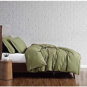 Brooklyn Loom Solid Cotton Percale Olive Green Full/Queen 3-Piece Duvet Set (DCS3158OGFQ-00)