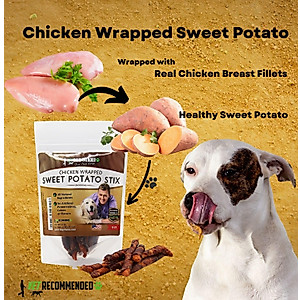 Vet Recommended Premium Chicken Wrapped Sweet Potato Jerky Treats - 10 Count | Made with Real Chicken and Sweet Potato, Easily Digestible, Long Lasting | Size 90 Grams