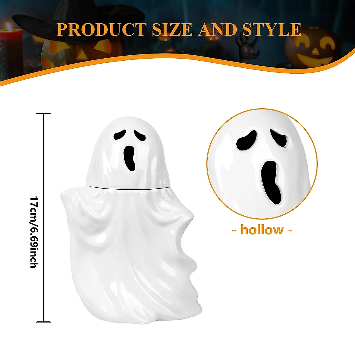 zhqinger Ghost Coffee Mug Halloween Water Cup White Ceramic 15oz/450ml Funny Mugs Novelty Tea Cup with Lid and Handle Gift for Friends Familiers Women Men