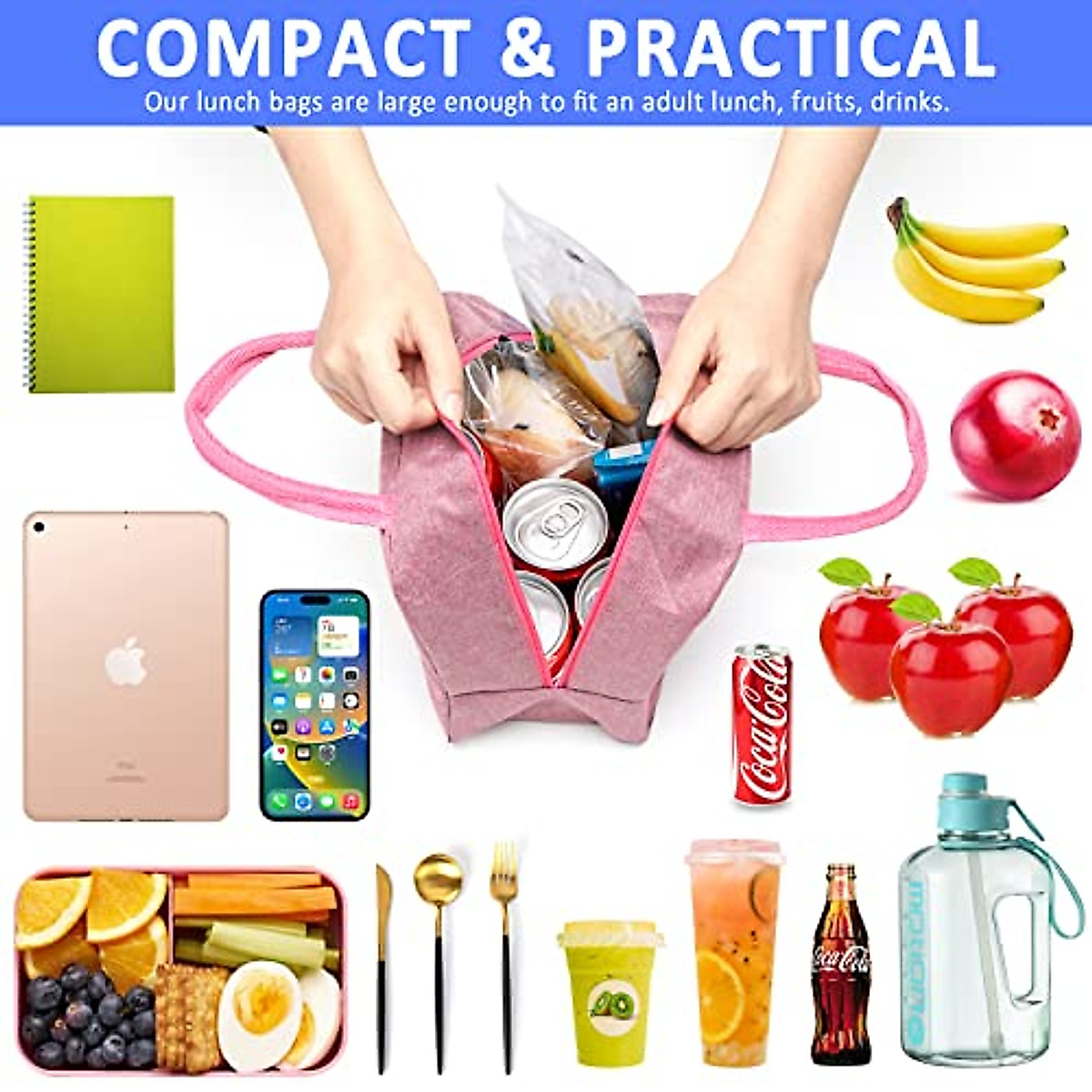 JSVSLTD 28pcs Bento Lunch Box Kit, 3 Layer Stackable Leakproof Lunch Container for Office Work Picnic (Pink)