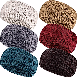 Pangda 6 Pieces Women's Cable Knitted Headbands, Winter Chunky Ear Warmers Suitable for Daily Wear and Sport (Assorted Color)