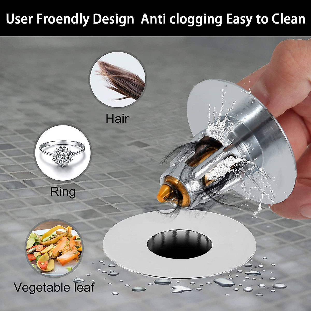 Universal Bathroom Sink Stopper, Suitable for 1.06-1.96 inch Drain Hole,Sink Drain Strainer,pop up Drain Stopper for Bathroom,Bathtub,Tub Anti Clogging Sink Drain Filter with Hair Catcher