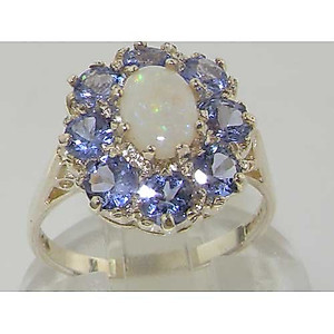 LetsBuyGold 925 Sterling Silver Natural Opal and Tanzanite Womens Promise Ring - Size 7.5