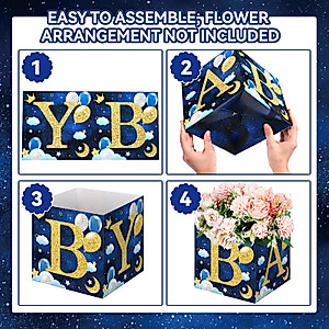 SATINIOR 6 Pieces Star Baby Shower Centerpieces Navy Blue Flower Boxes Baby Shower Party Arrangement Favor Blocks Holder Floral Table Display for Baby Shower Gender Reveal
