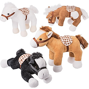 PREXTEX Plush Farm House with Soft and Cuddly 5" Plush Horses, Farm Boy, and Farm House Barn House Carry Along Case