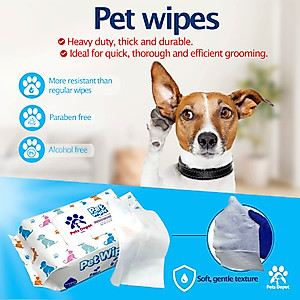 Pets Depot 100 Gentle Puppy Wipes for Butt and Paws - Hypoallergenic, Easy to Use for Dog and Cat Cleaning and Deodorizing - Wet Grooming Wipes to Sanitize Your Pet's Toys