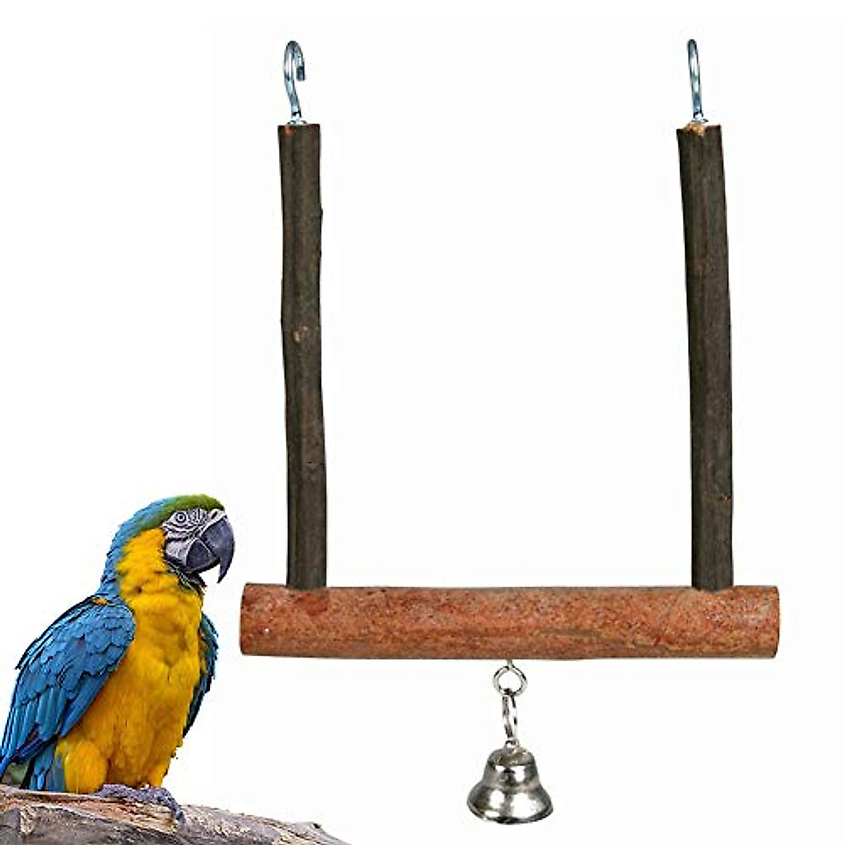 dxS8hhuo Wood Pet Bird Parrot Bell Cage Hanging Swing Stand Grinding Paw Play Chew Toy - Wood Color