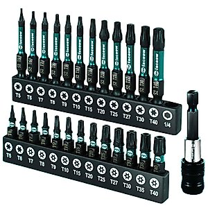 Facoow Torx Bit Set(T5-T40), 26 Pack Security Torx Bits Set with Magnetic Tips,Tamper Proof Star Bits Set S2 Alloy Steel, 1"&2" Long Impact Torque Bit Set & 2.3" Self-locking Quick Change Extension