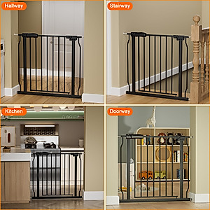HOOOEN Narrow Baby Gates for Stairs Doorways Auto Close Tension Black Metal Child Pet Safety Gates with Pressure Mount 24-29 Inch Wide
