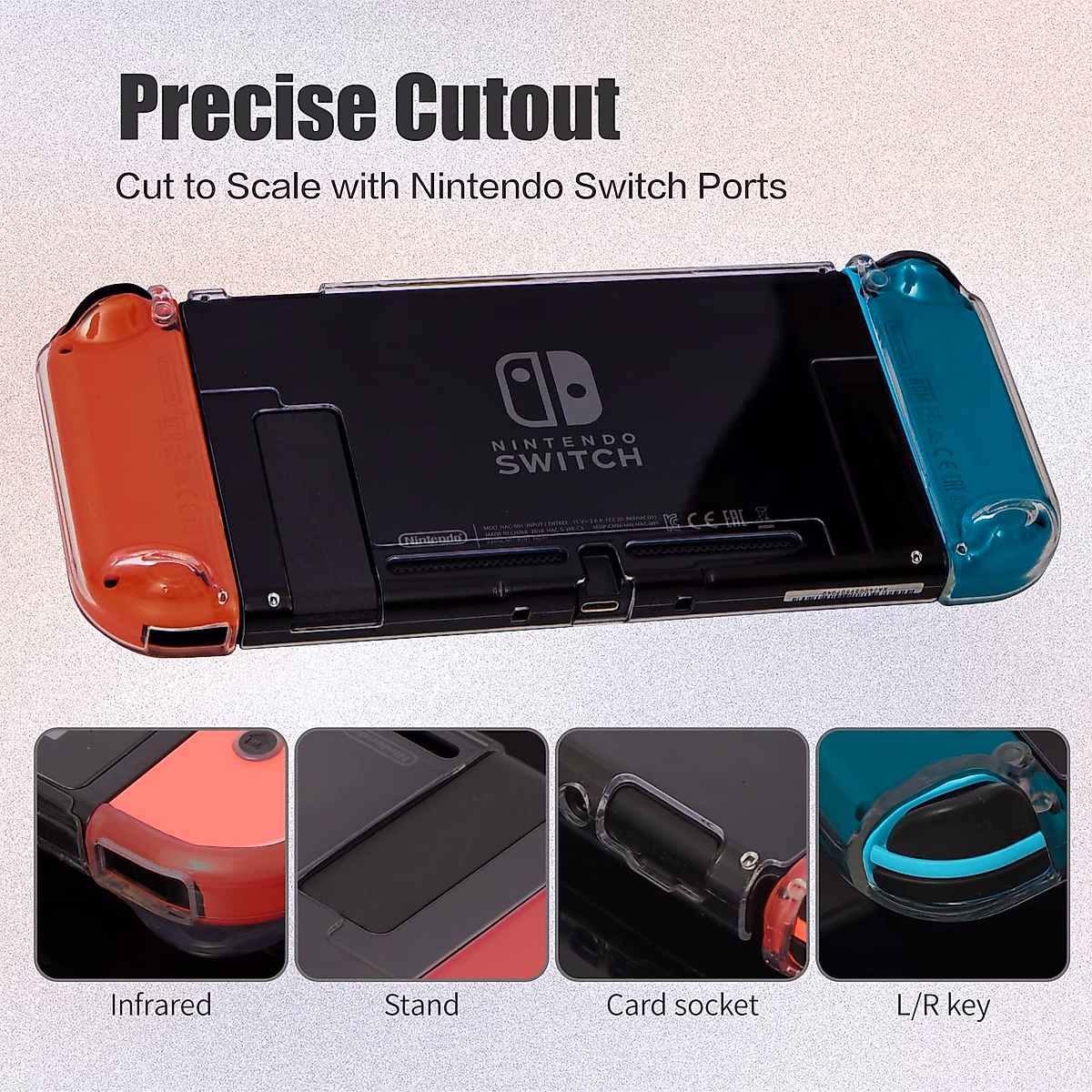 Switch Dockable Case, Switch Protective Case with Soft TPU Grip Case for Joy-Con, Switch Tempered Glass Screen Protector and 6 Thumb Stick Caps - Black