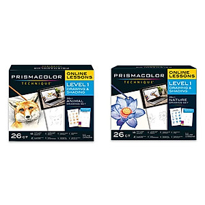 Prismacolor Technique, Art Supplies with Digital Art Lessons, Animal Drawings Set, 26 Count & Technique, Art Supplies and Digital Art Lessons, Nature Drawing Set, 26 Count