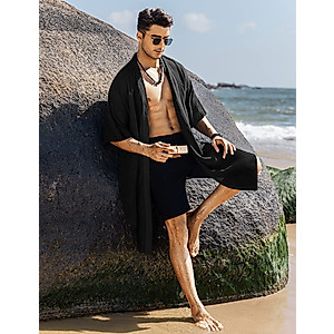 COOFANDY Mens Ruffle Shawl Collar Lightweight Cardigan Long Kimono Jackets Open Front Drape Cape Coat