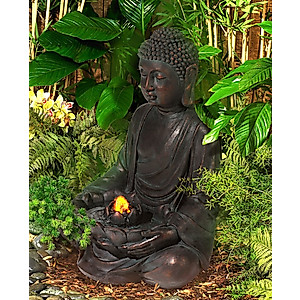 Meditating Zen Buddha Outdoor Water Fountain 27 1/2" High with LED Light Meditation Decor for Table Desk-Top Garden Yard Patio Porch Home Bedroom House Living Room Exterior - John Timberland