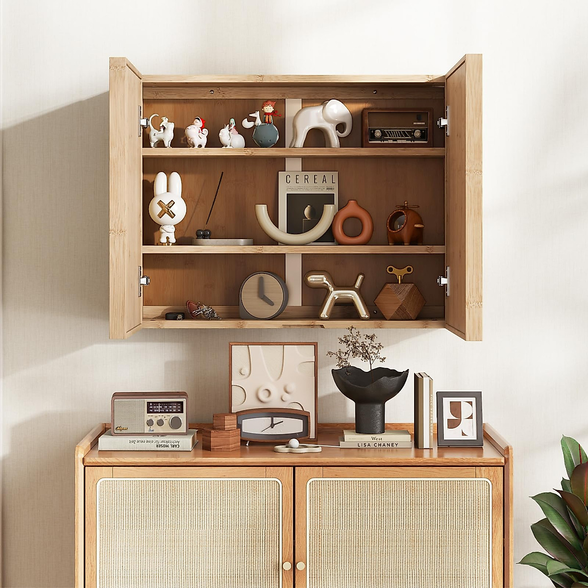 Giantex Medicine Cabinet, Bathroom Medicine Cabinet with Mirror, Reversible Double Door, 2 Adjustable Shelves, Bamboo Vanity Mirror Cabinet for Entryway, Living Room, Bathroom Wall Cabinet, Natural