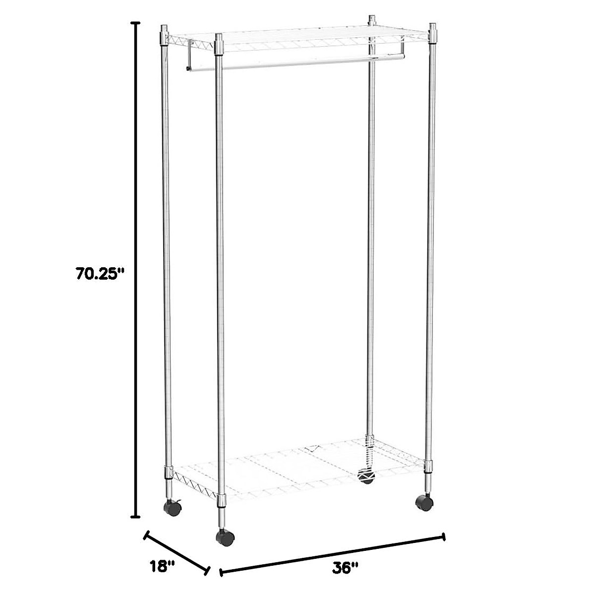 Whitmor Supreme Garment Rack - Double Shelf Rolling Clothes Organizer - Chrome