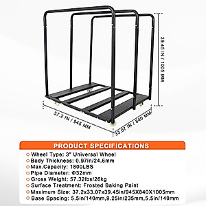 EASYBERG Folding Table Cart, 1800 LBS Heavy Duty Table Chair Trolley with 3" Wheel, Black, Suitable for Garages, Homes, Warehouse, Hotels, Party Events, Furniture Moving