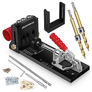 ENJOYWOOD Pocket Hole Jig Kit with 2 Drill Bits Adjustable Metal Pocket Screw Jig Professional Woodworking Tool for DIY Carpentry Projects XK4S