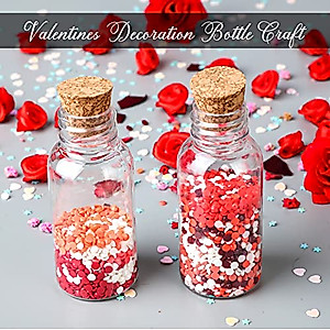 50 Packs 1 oz Plastic Sand Art Bottles with Cork Stoppers Mini Vial Potion Bottles Perfume Cork Bottle with 10 Mini Funnels for Filling Bottles for DIY Craft, Essential Oil, Message, Party Favor