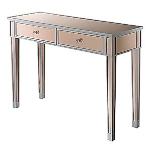Convenience Concepts Gold Coast Mirrored 2 Drawer Desk/Console Table, Silver/Rosé