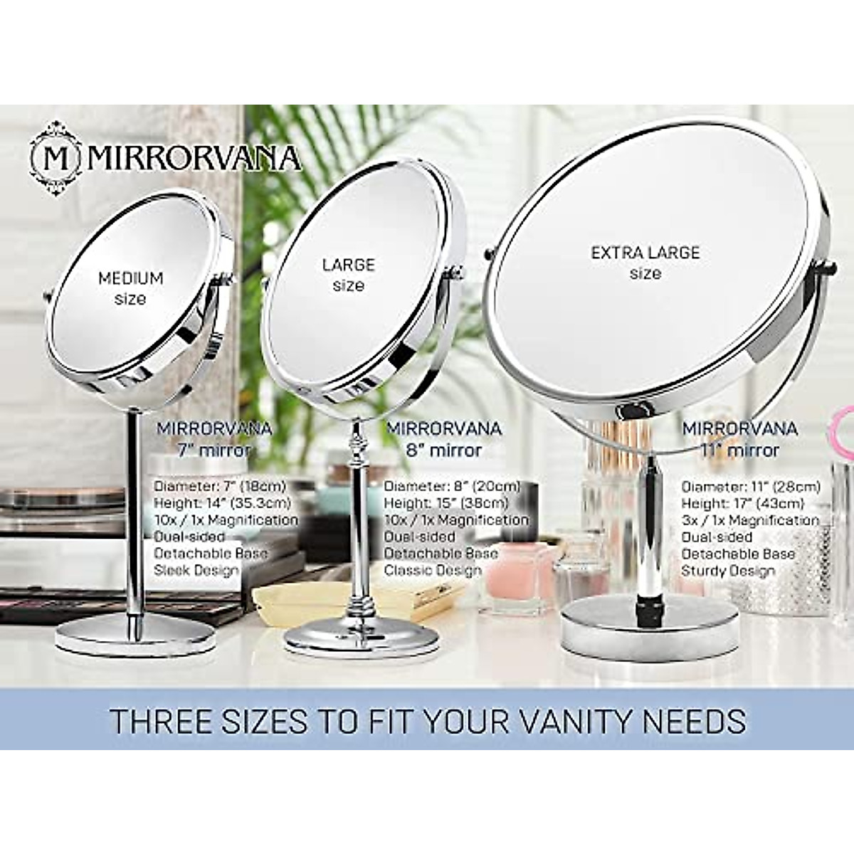 XXLarge Oversized 3X Weak Magnifying Mirror with Stand for Desk, Table, Retail Store Countertop, and Makeup Vanity - Double Sided 3X/1X Magnification - 17" Tall and 11" Wide