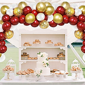 Red and Gold Confetti Balloons, 12 inches Burgundy Metallic Gold and White Balloons for Wedding Birthday Bridal Shower Supplies Baby Shower Anniversary Party Decorations (50 pcs)