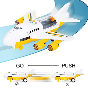 Car Toys Set with Transport Cargo Airplane and Large Play Mat, Educational Vehicle Construction Car Set for Kids Toddler Boys Child Gift for 3 4 5 6 Years Old, 6 Cars, Large Plane, 11 Road Signs