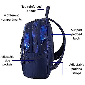 FUEL Dynamo Active Backpack, Fits Most Laptops up to 15", Front Access Pockets, Padded Lumbar, Comfortable, Adjustable Straps - Blue Galaxy