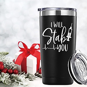 Nurse Gifts.I Will Stab You Tumbler Gifts.20 oz (Black)Nursing Graduation Mug Gift for Nurses Birthday Christmas Appreciation Gifts.Funny Nurse Week Nurse Day Gag Gift for Nurse RN Nursing Student.