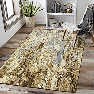 CAROMIO Bedroom Rug 4x6 Washable Indoor Non-Slip Floor Carpet Modern Abstract Rug Low-Pile Stain Resistant Contemporary Rug for Living Room Bedroom Kitchen, Khaki