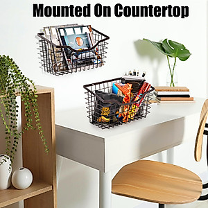 Nicunom 2 Pack Grid Storage Baskets with Hooks, Over Cabinet Door Organizer, Wire Basket Hanging Storage Organizer Steel Wire Sink Organization for Kitchen & Bathroom, Holds Shampoo, Body Wash, Bronze