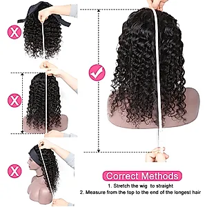 Celiarita Headband Wig Human Hair Deep Wave 18 inch None Lace Front Wig Human Hair Machine Made Wigs Glueless Curly Hair Headband Half Wigs for Black Women Human Hair Natural Color
